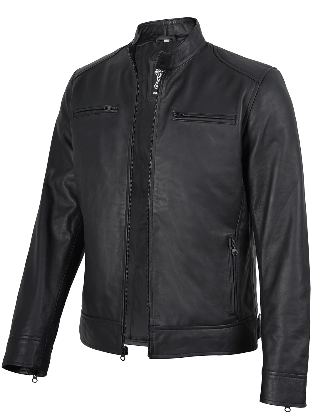 Mens Matte Black Leather Jacket - Cafe Racer Style – Decrum