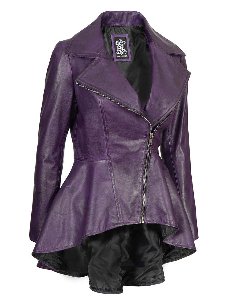 Womens Purple Asymmetrical Peplum Jacket – Decrum